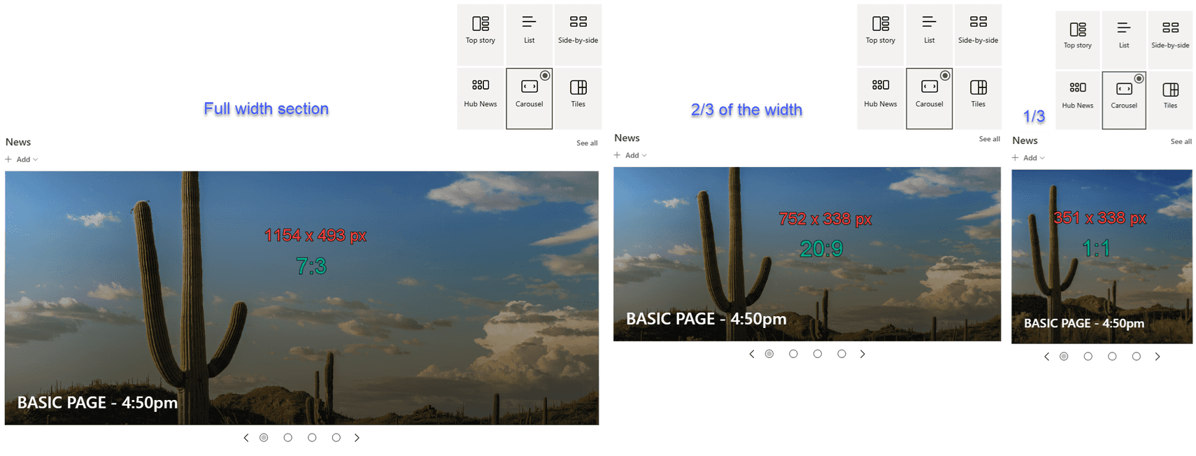 SharePoint News Webpart Dimensions for Designers | Denis Molodtsov Blog