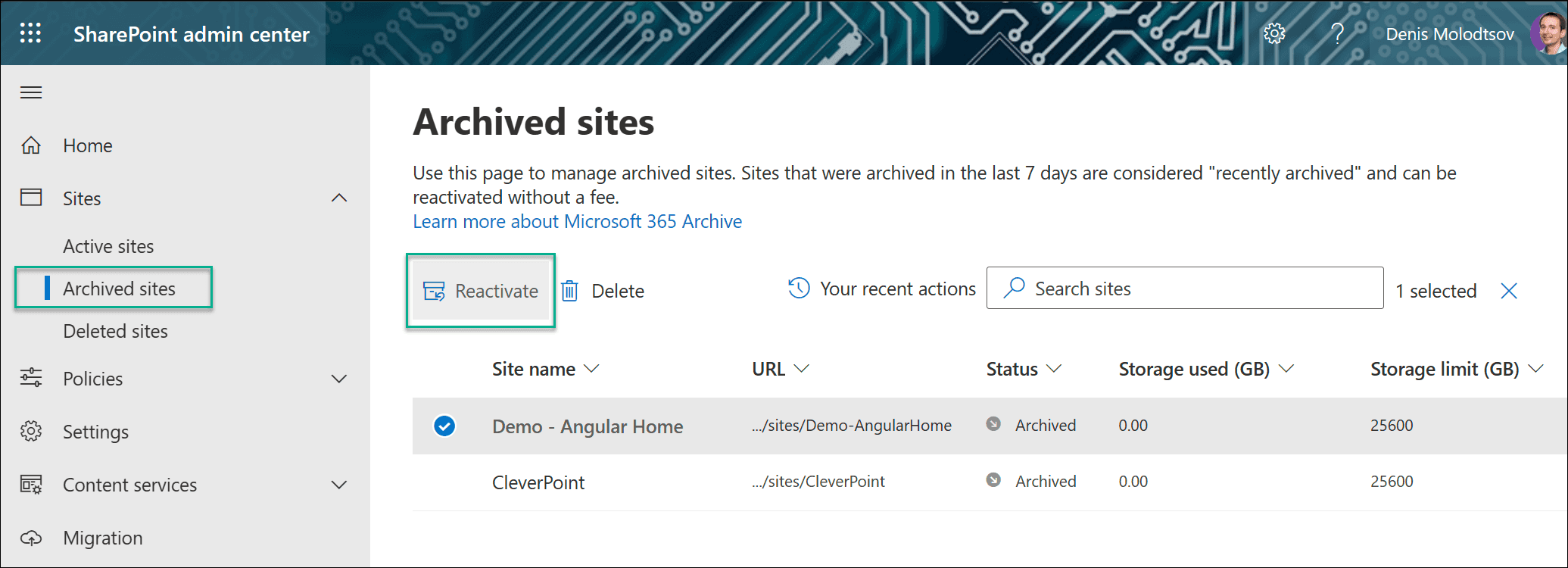 Archive SharePoint Online Sites Using M365 Archive Feature | Denis ...