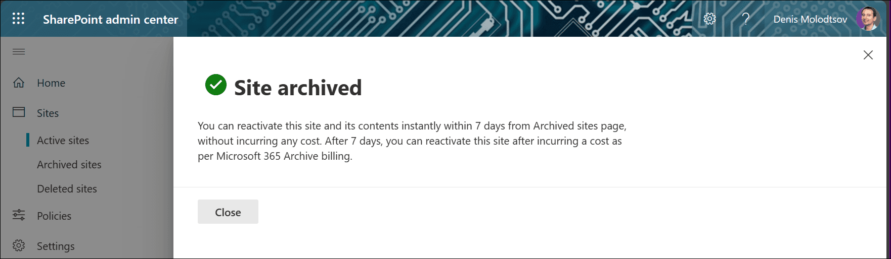 Archive SharePoint Online Sites Using M365 Archive Feature | Denis ...