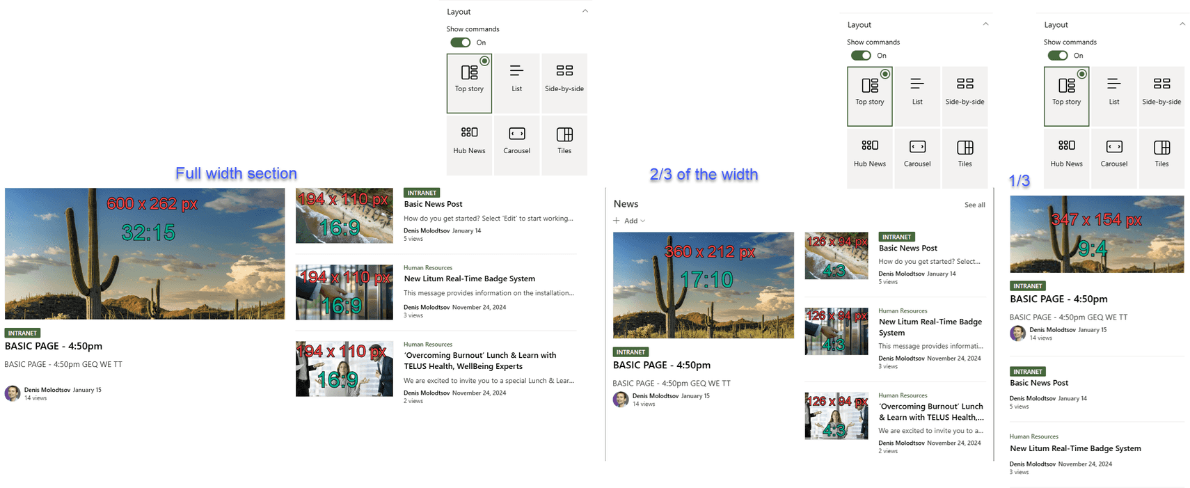 SharePoint News Webpart Dimensions for Designers | Denis Molodtsov Blog