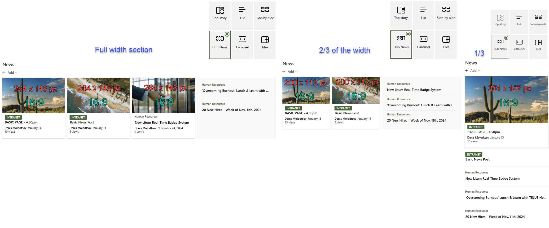 SharePoint News Webpart Dimensions for Designers | Denis Molodtsov Blog